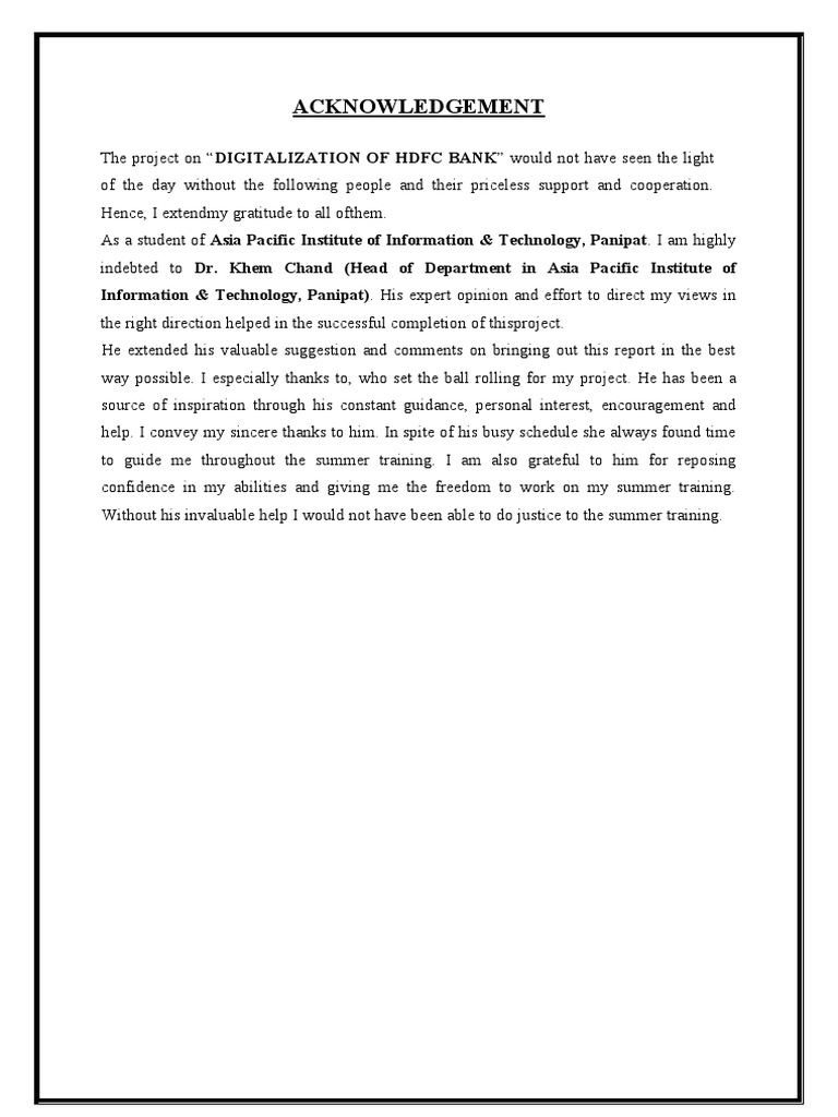 Acknowledgement: Information & Technology, Panipat) - His Expert ...