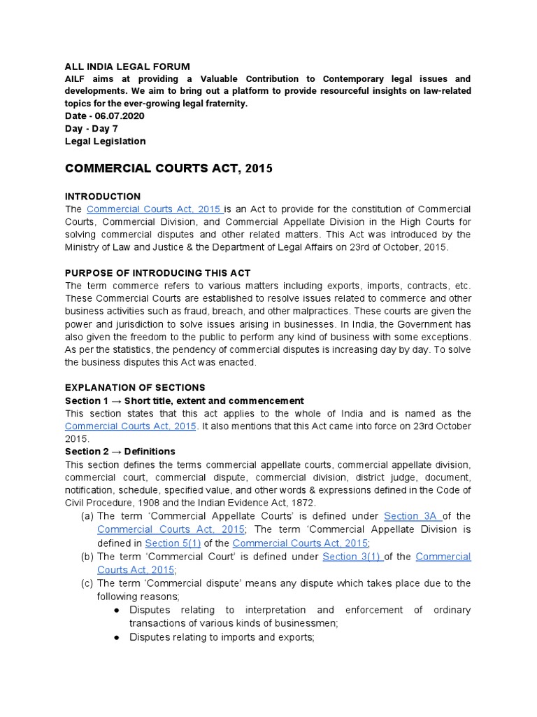 (Day 7) (Final) Commercial Courts Act, 2015 PDF | PDF | Lawsuit ...