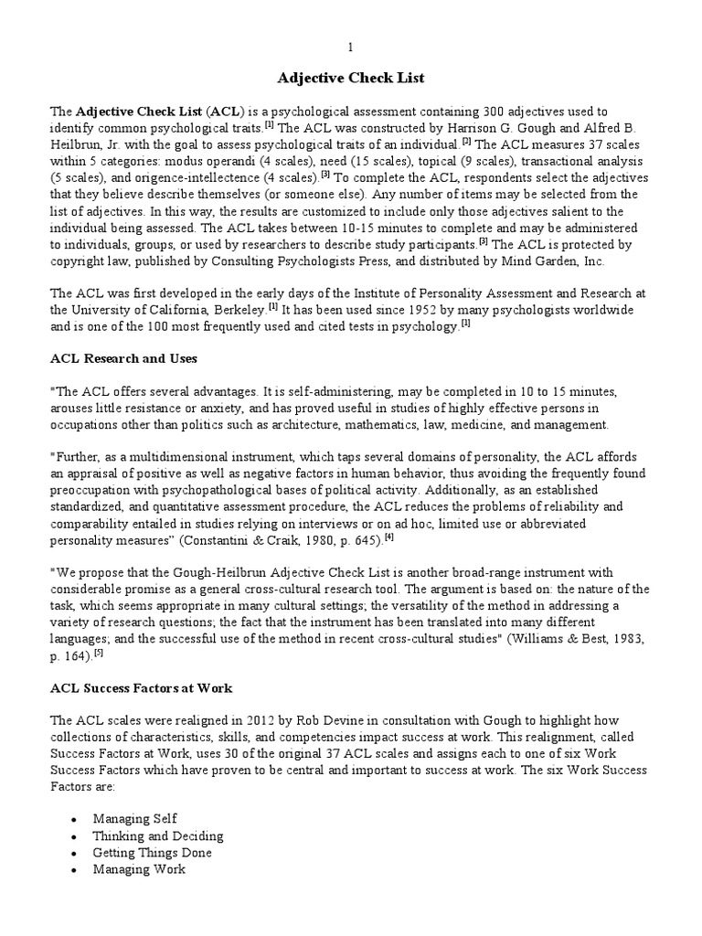 Adjective Check List | PDF | Social Psychology | Psychology