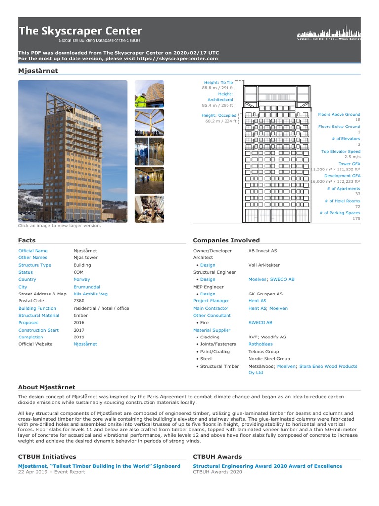 Mjøstårnet: This PDF Was Downloaded From The Skyscraper Center On 2020/02/17 UTC | PDF | Lumber ...