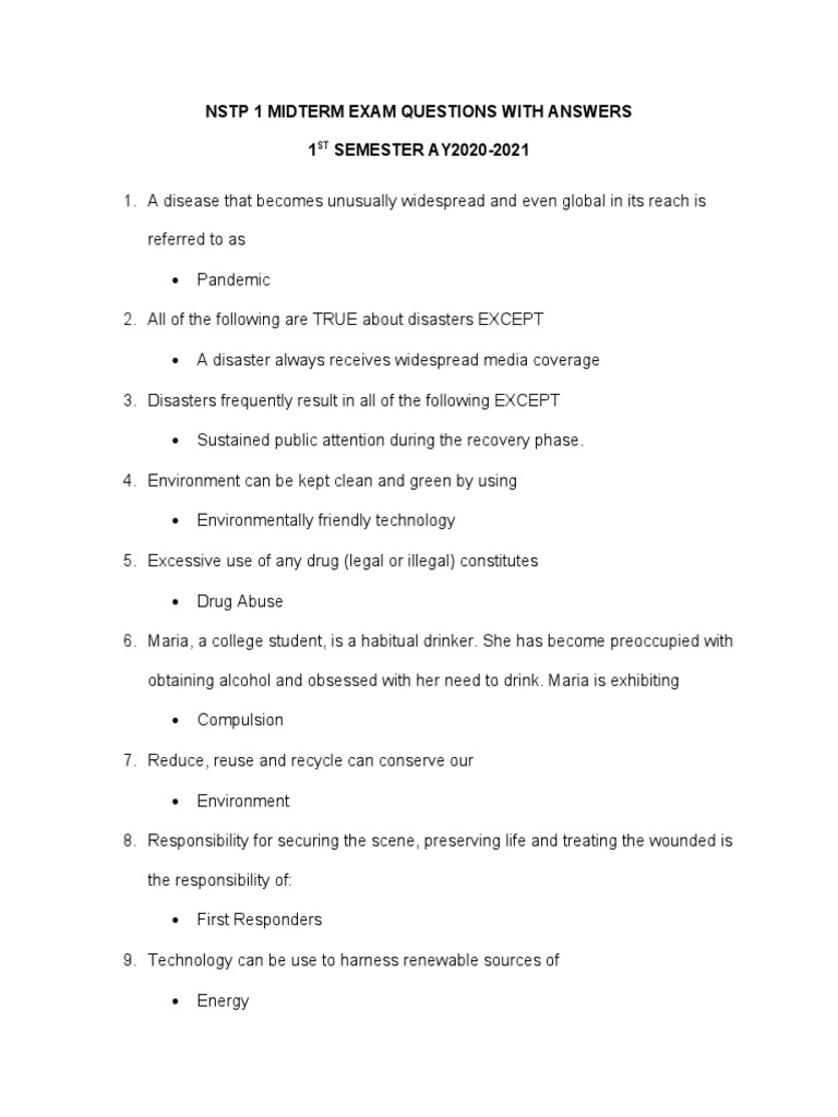 NSTP 1 Questions With Answers 1ST Sem Ay2020 2021 | PDF