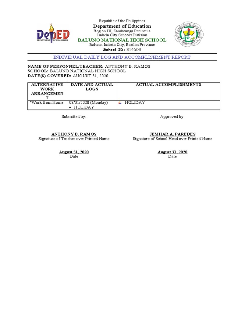 Baluno National High School: Department of Education | PDF