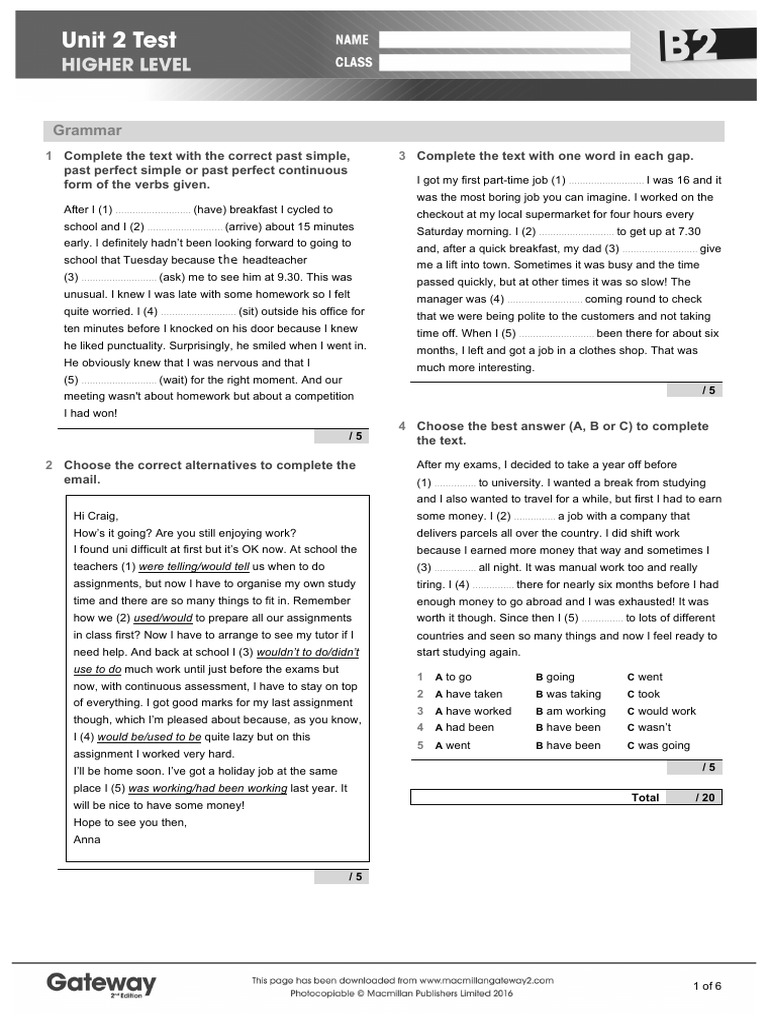 B2 UNIT 2 Test Higher PDF | PDF