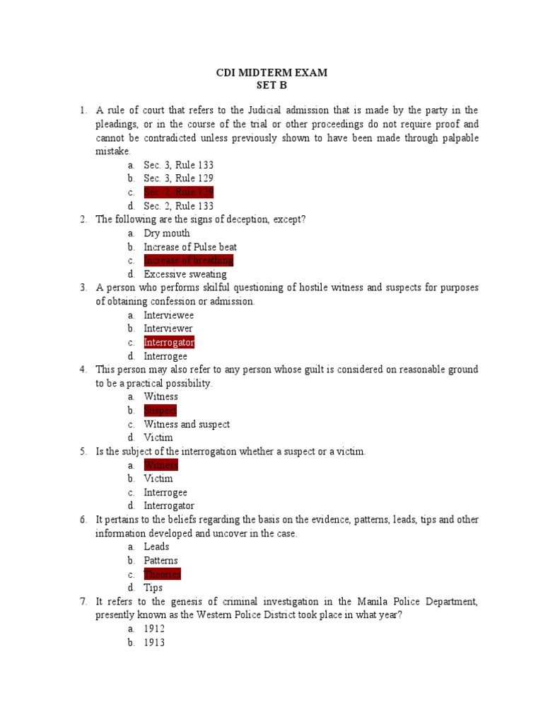 Cdi Midterm Exam Set B: Interrogator | PDF | Interrogation | Arrest