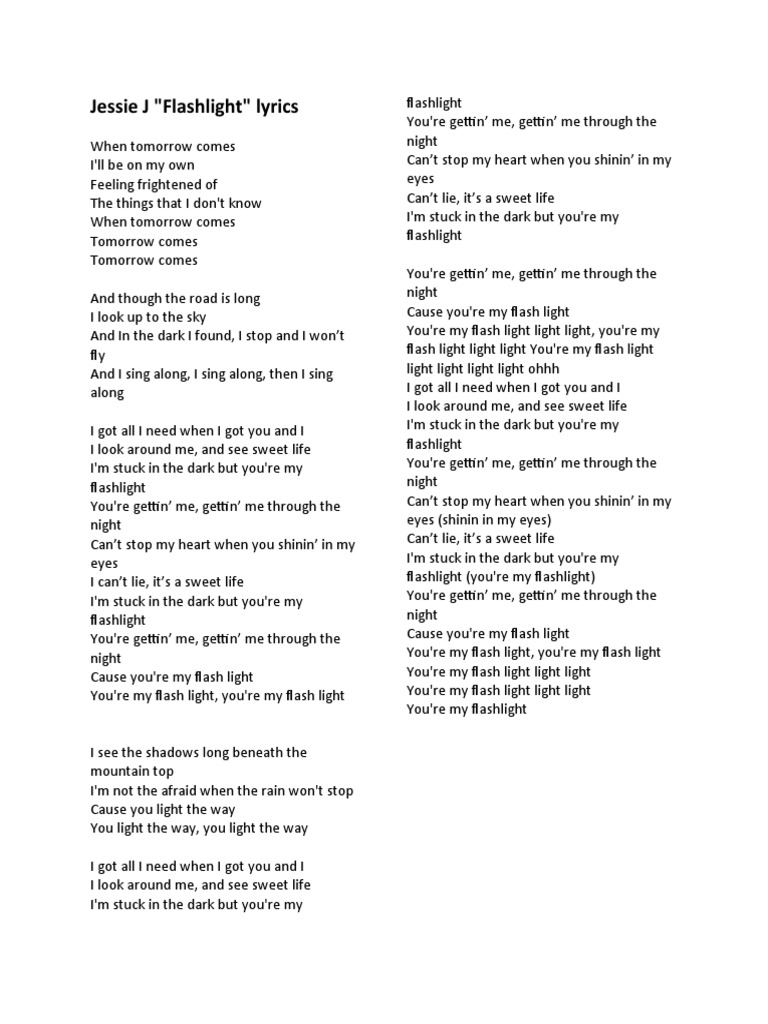 Jessie J "Flashlight" Lyrics | PDF | Flashlight | Lighting