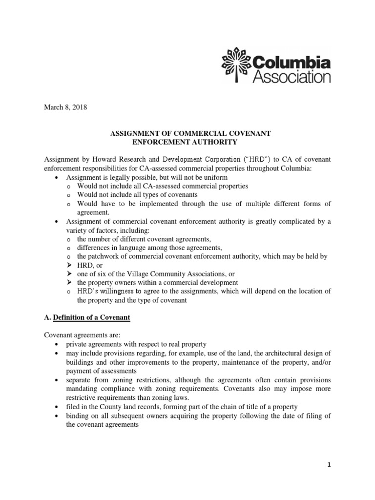 Assignment of Commercial Covenant Enforcement | PDF | Covenant (Law ...
