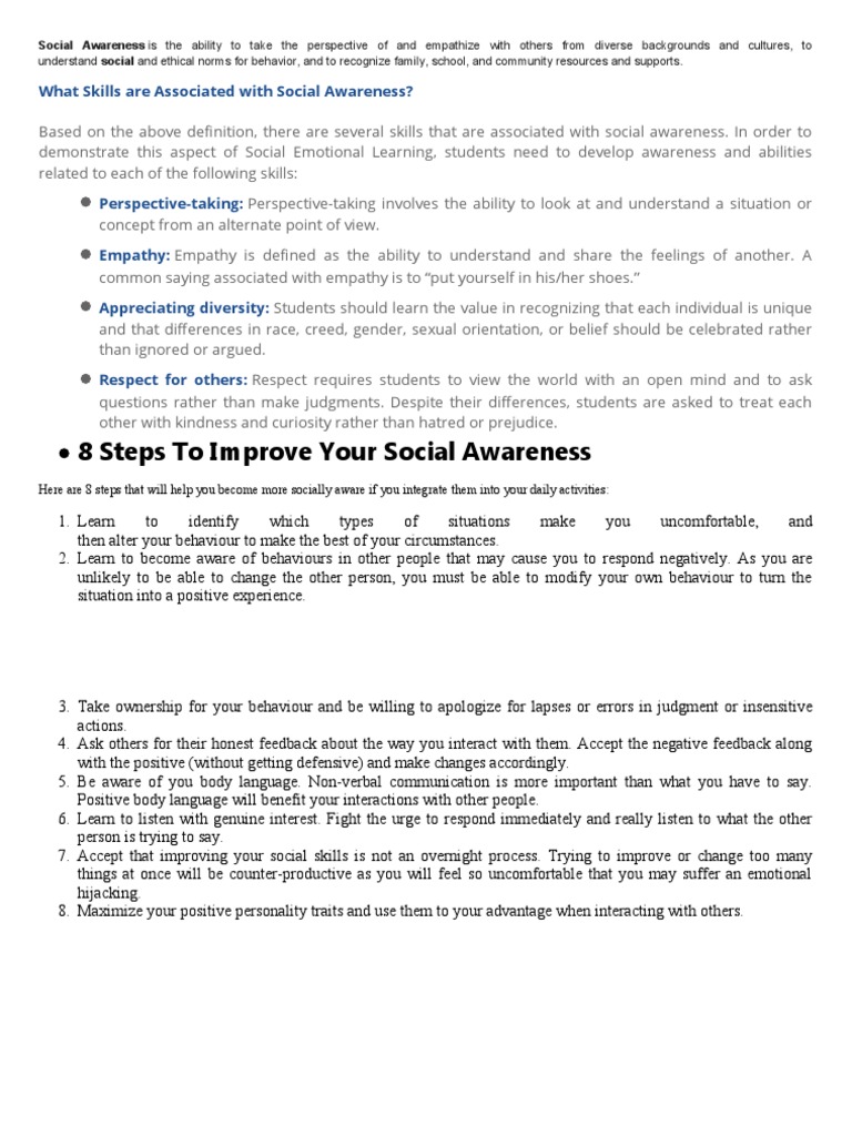 8 Steps To Improve Your Social Awareness | Download Free PDF | Empathy ...