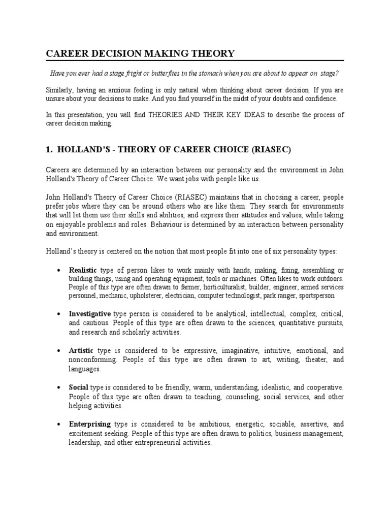 Career Decision-Making Theories Explained | PDF | Constructivism ...