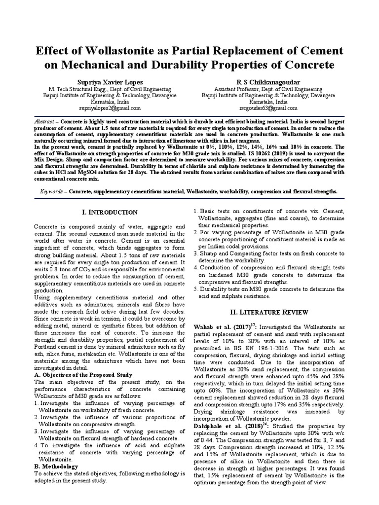 Wollastonite IJSRET - Paper Template | PDF | Concrete | Cement