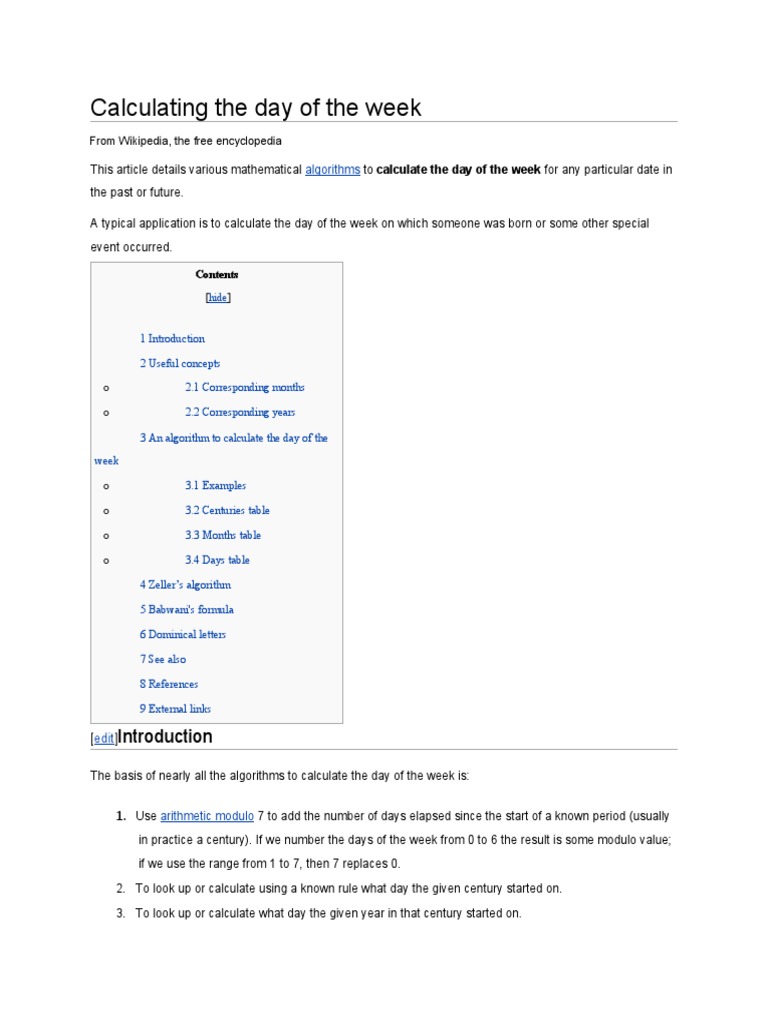 Calculating The Day of The Week | PDF | Mathematics