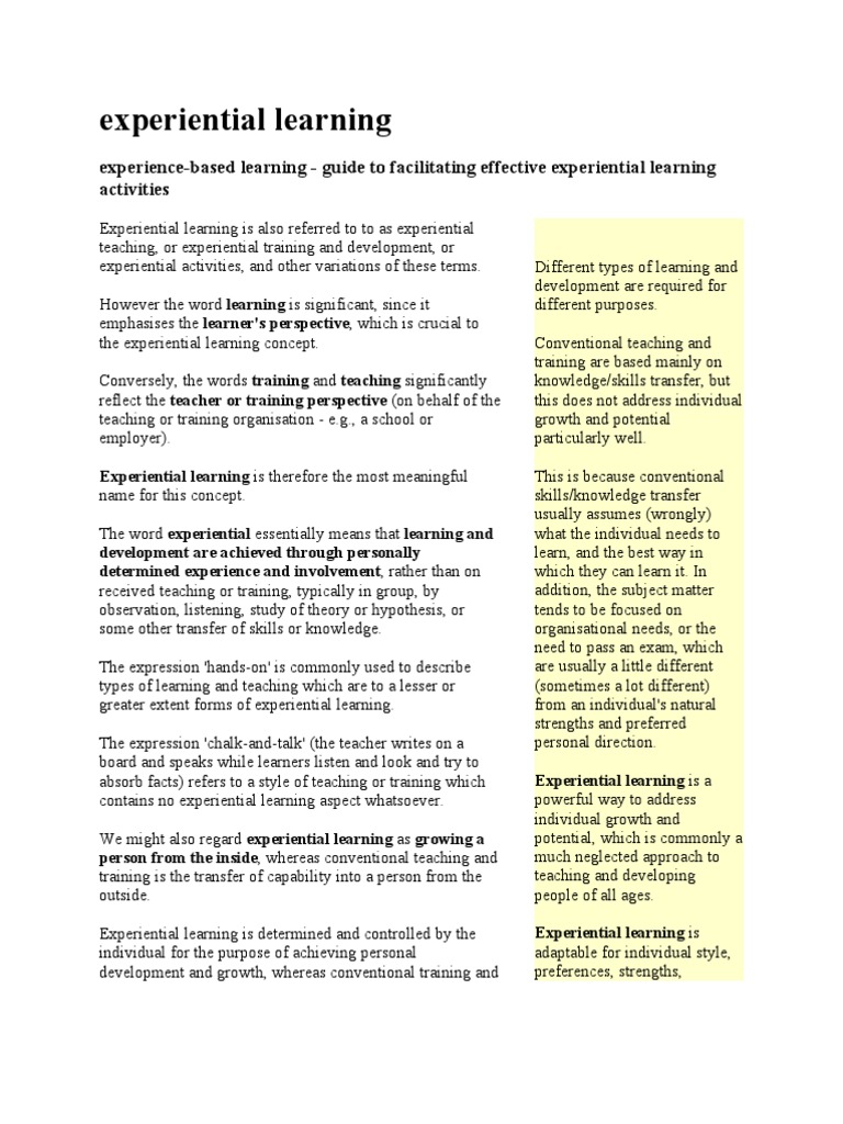 Experiential Learning | PDF | Learning | Learning Styles