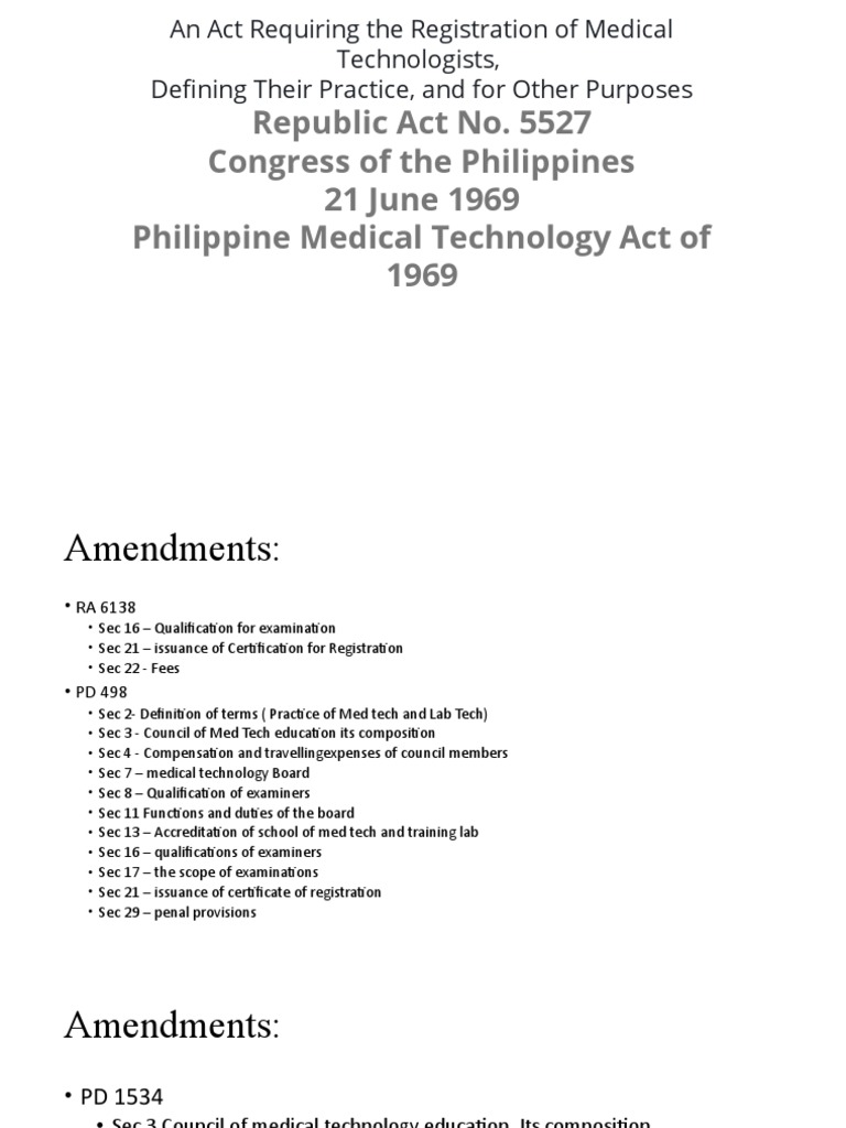 Regulating the Medical Technology Profession: An Overview of Republic ...