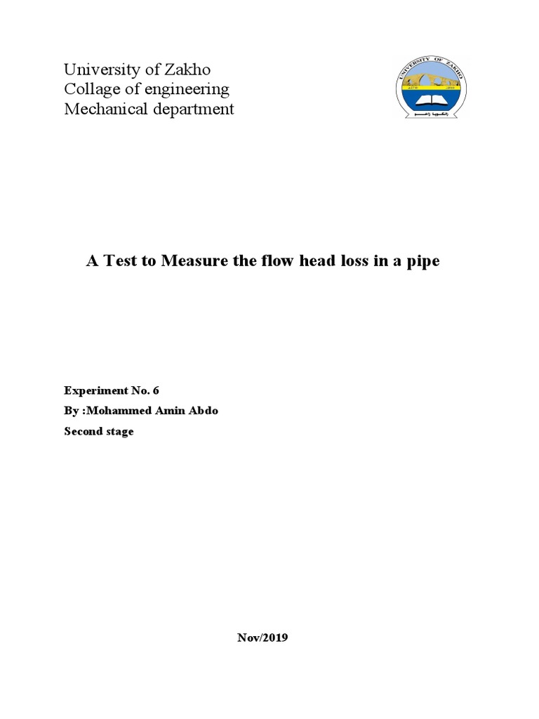 Measuring Head Loss in Pipe Flow Experiment | PDF | Fluid Dynamics ...