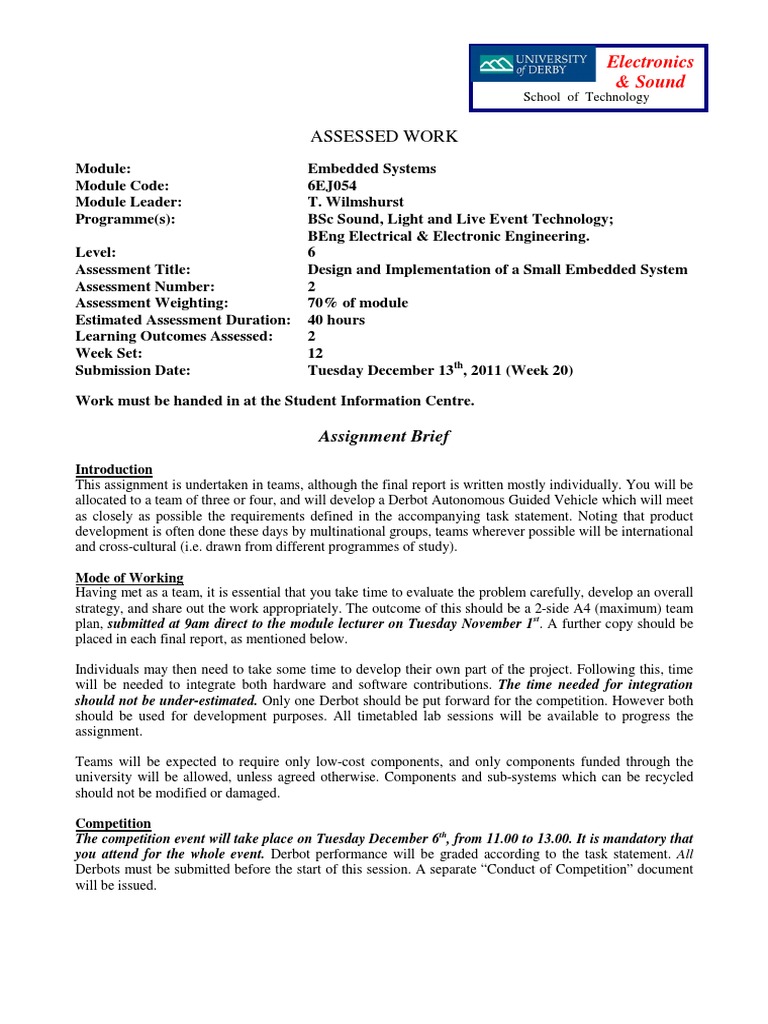 Assessed Work: Assignment Brief | PDF | Embedded System | Computing
