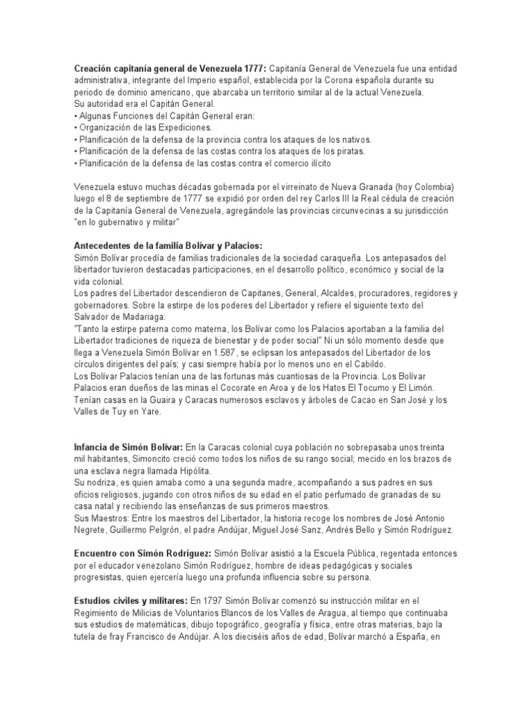 Creación capitanía general de Venezuela 1777 | PDF | Agitación