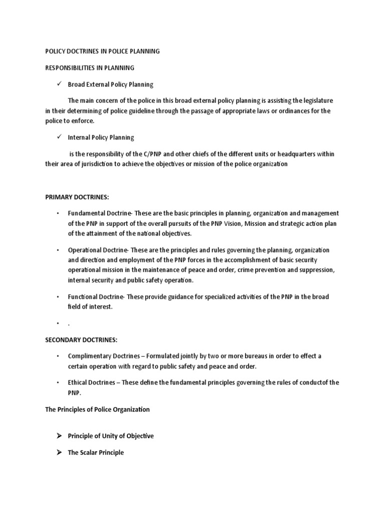 Police Planning Policy Doctrines | PDF | Police | Goal