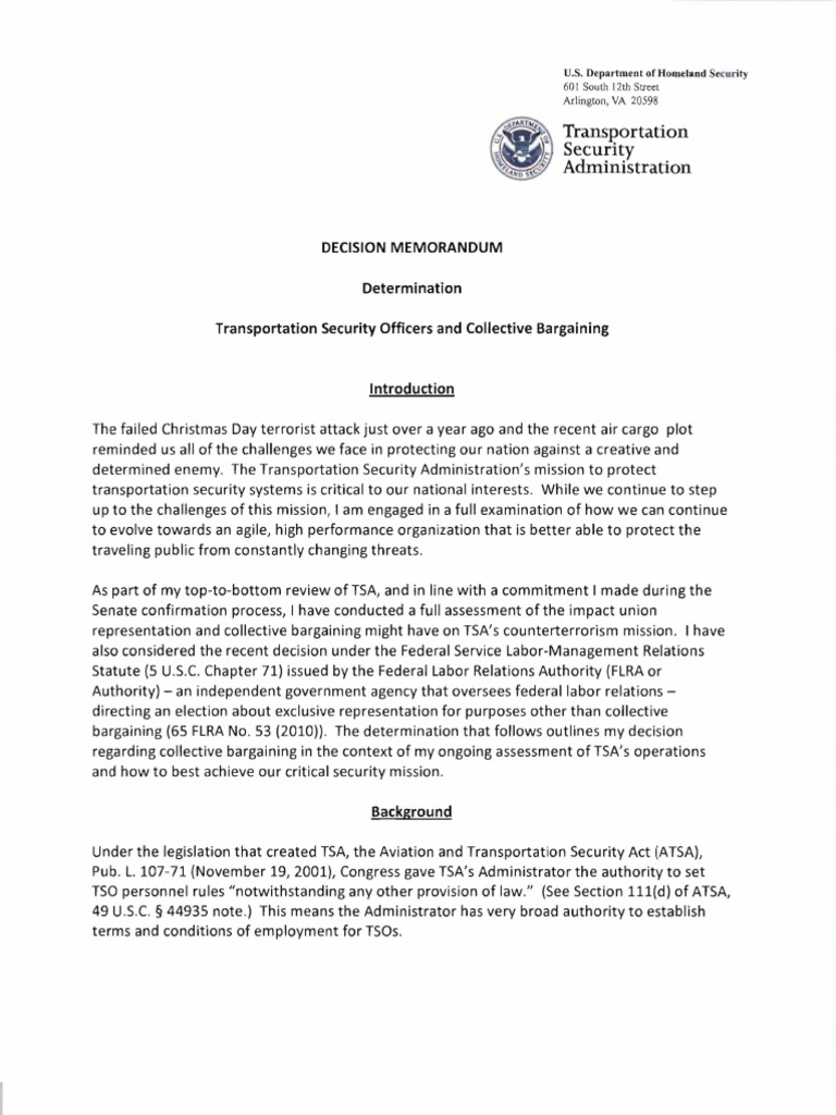 TSA Determination | PDF | Collective Bargaining | Transportation ...