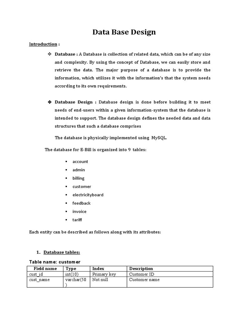 E-Bill Database Design | PDF | Database Design | Databases