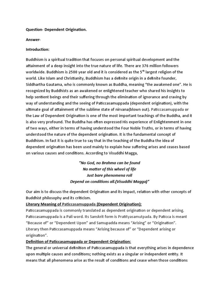 Dependent Origination in Buddhism. | PDF | Four Noble Truths | Gautama ...