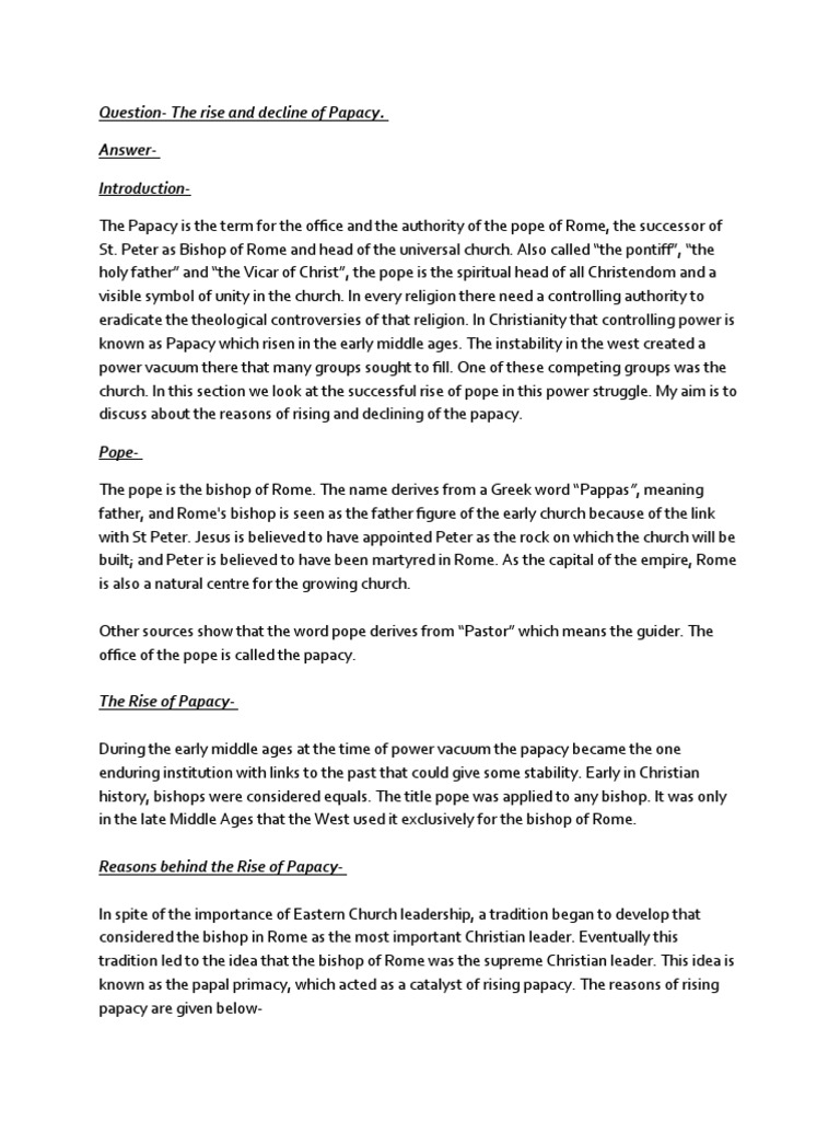 The Rise and Fall of Papal Authority: An Examination of the Ascendance ...