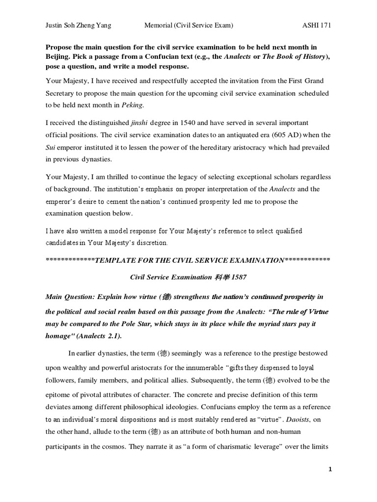 ASHI 171 Memorial 1 Justin Soh Zheng Yang | PDF | Confucianism | Analects