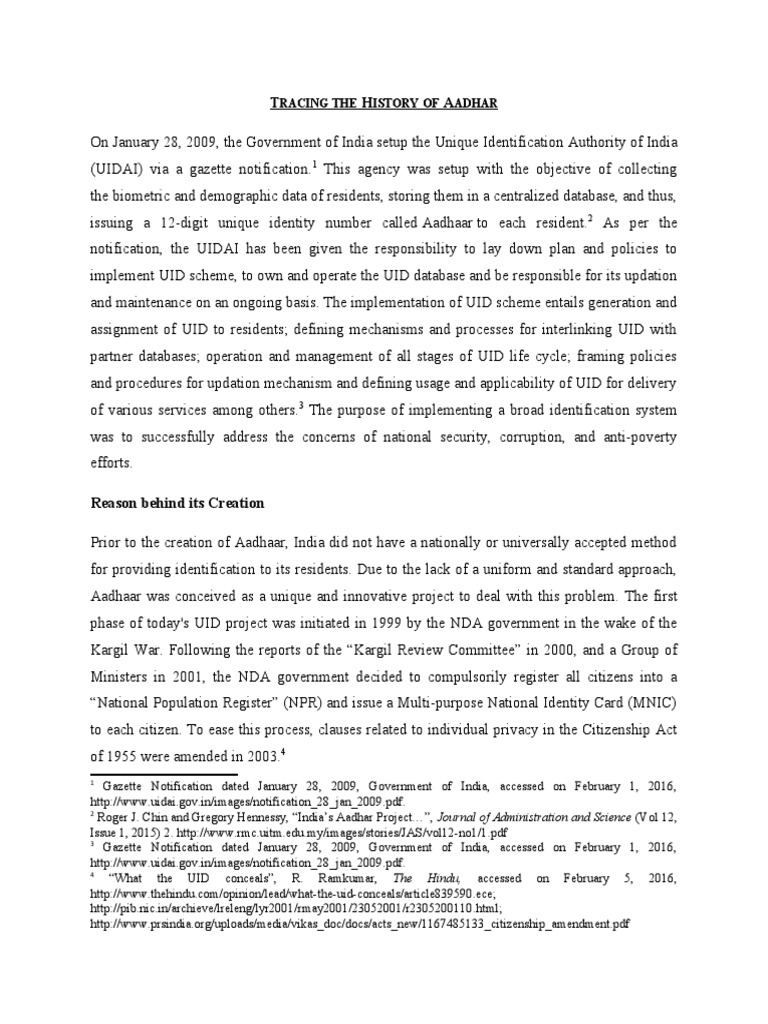 Tracing The History of Aadhar | PDF | Identity Document | Government ...