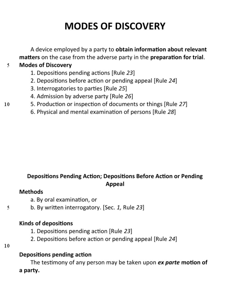 Modes of Discovery | PDF | Deposition (Law) | Discovery (Law)