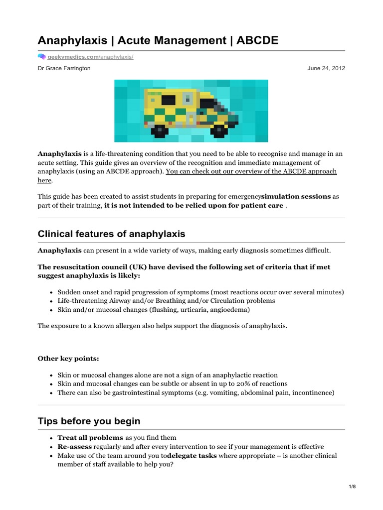 Anaphylaxis Guide for Med Students | PDF | Cardiopulmonary ...