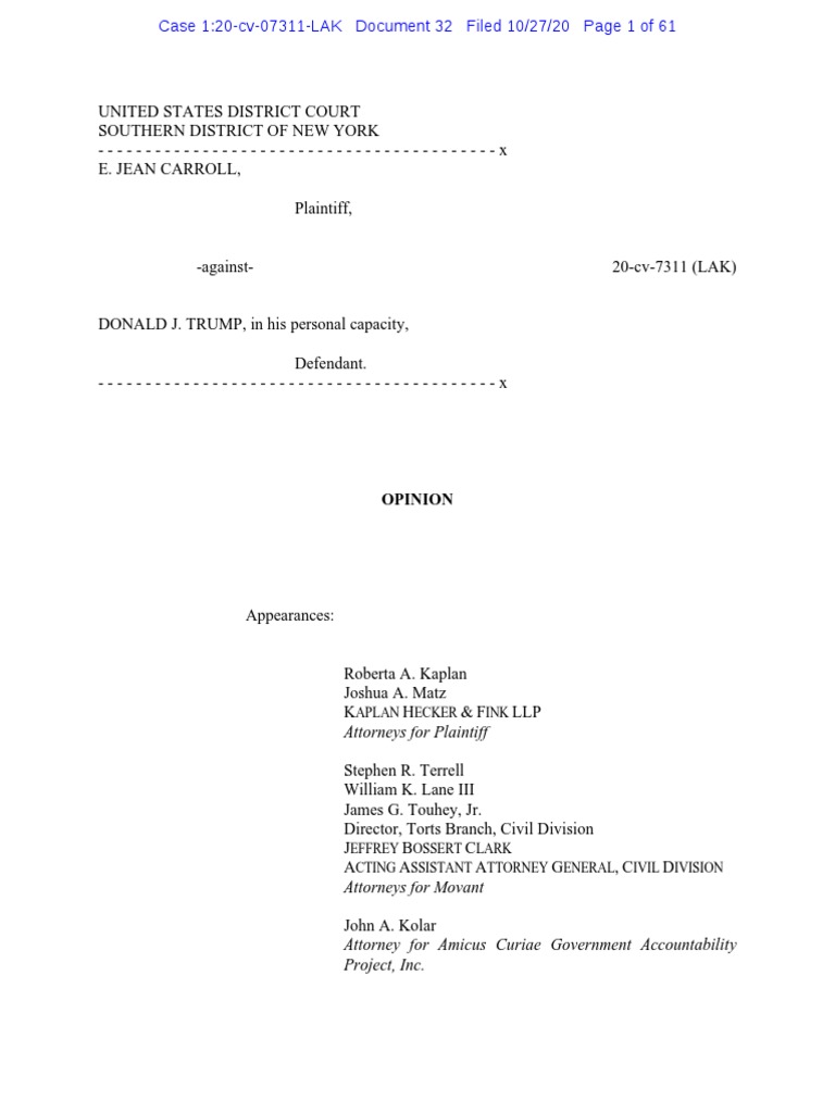 Federal Judge Rejects DOJ Motion To Substitute in E. Jean Carroll Rape ...