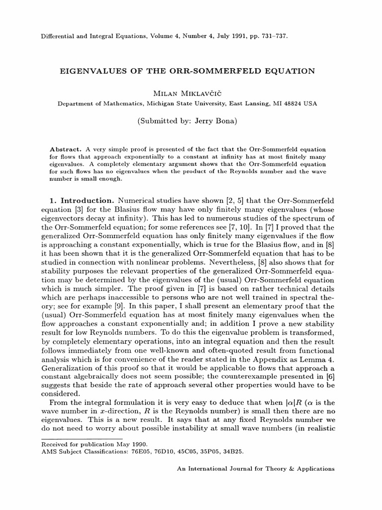 Eigenvalues of The Orr-Sommerfeld Equation | PDF | Stability Theory | Eigenvalues And Eigenvectors