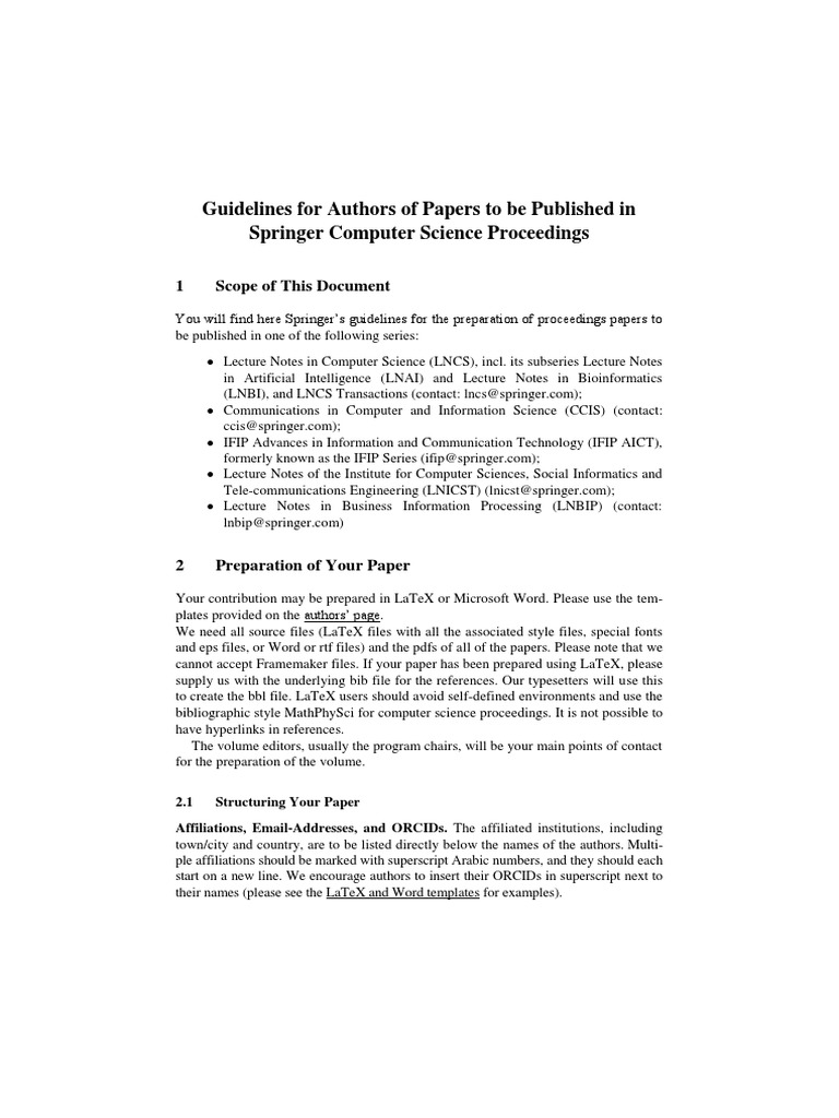 Springer Guidelines For Authors of Proceedings CS | PDF | Digital ...