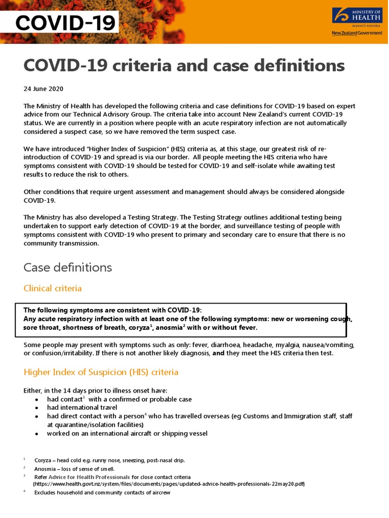 Case Definition of Covid 19 Infection 24 June 2020 | PDF | Animal ...