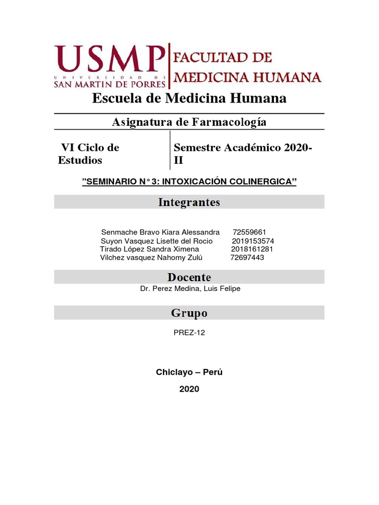 Seminario N°03. Intoxicacion Colinergica PDF | PDF | Acetilcolina | Drogas