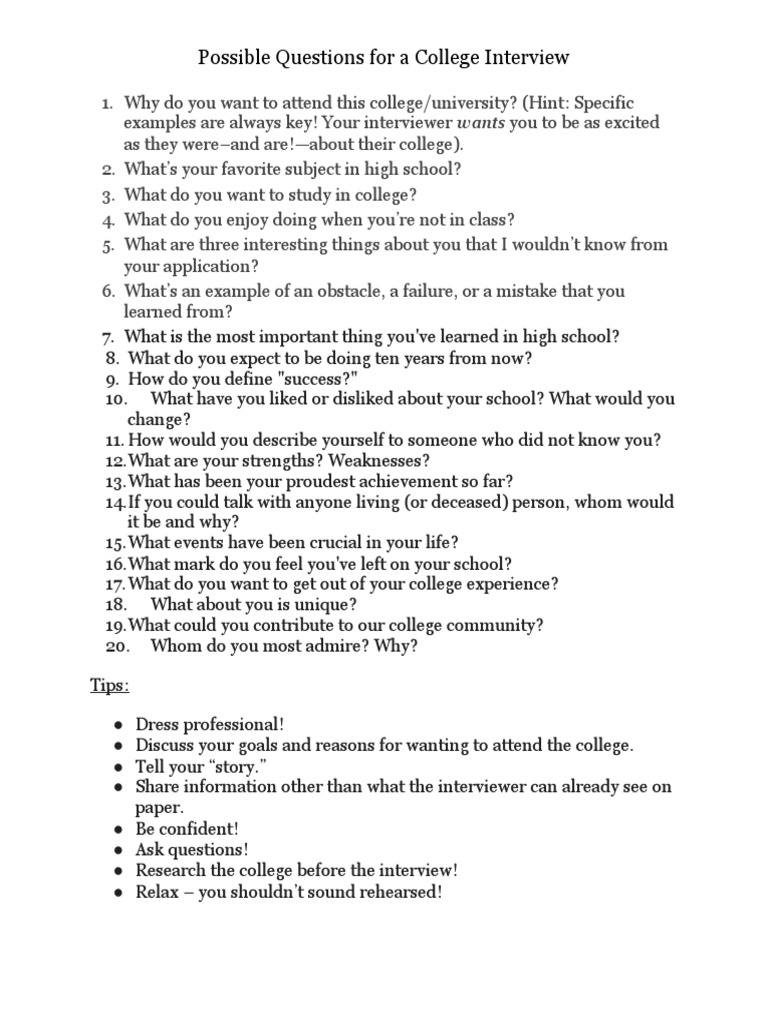 College Interview Questions | PDF