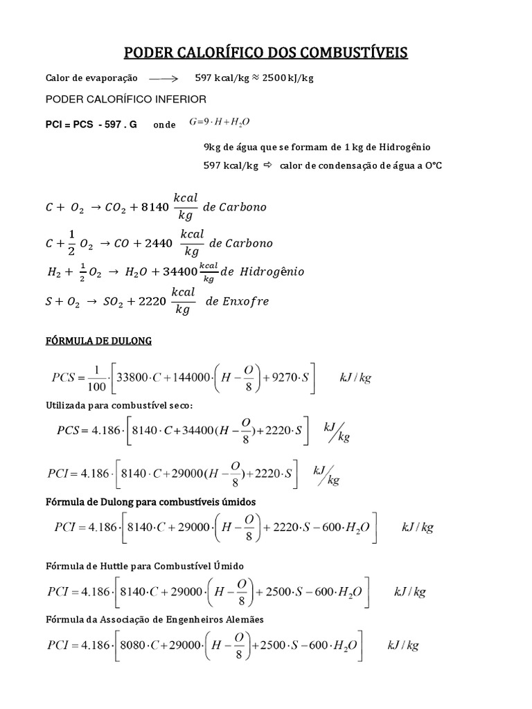 Poder Calorífico dos Combustíveis | PDF | Tecnologia de energia ...