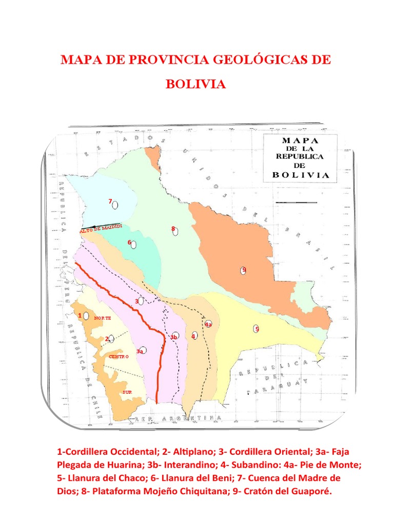 Mapa de las principales provincias geológicas de Bolivia que muestra ...