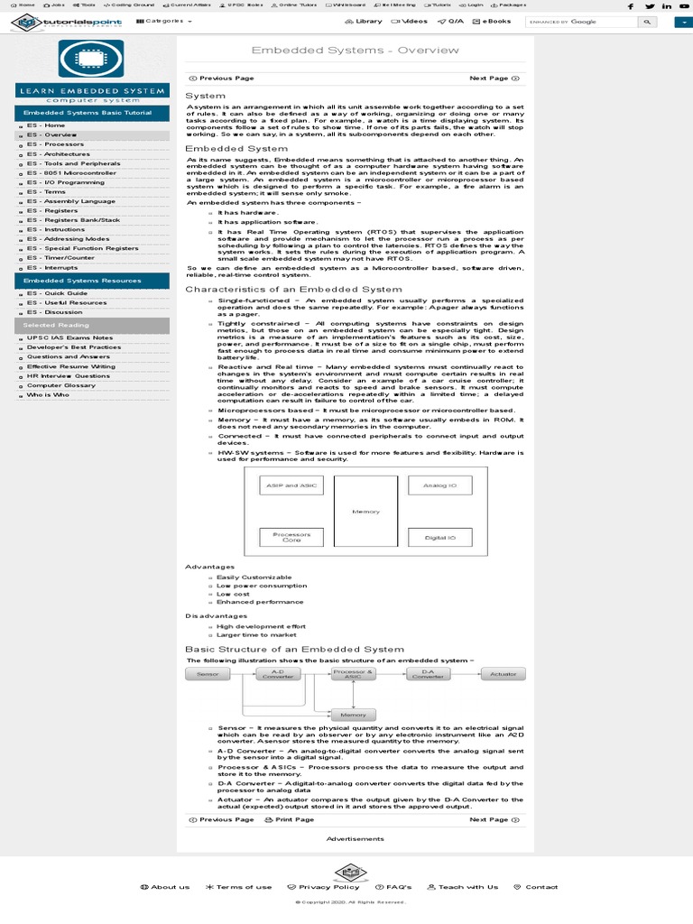 Embedded Systems - Overview - Tutorialspoint | PDF | Embedded System | Real Time Computing