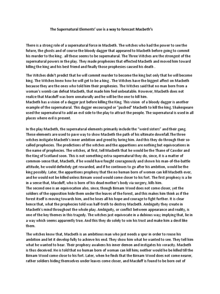 The Supernatural Elements' Use Is A Way To Forecast Macbeth's | PDF ...