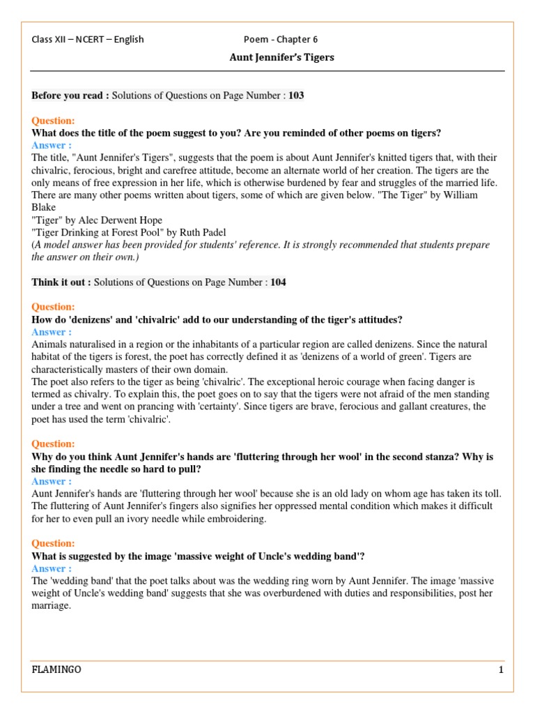 Aunt Jennifer's Tigers: An Analysis of the Poem and Exploration of its ...