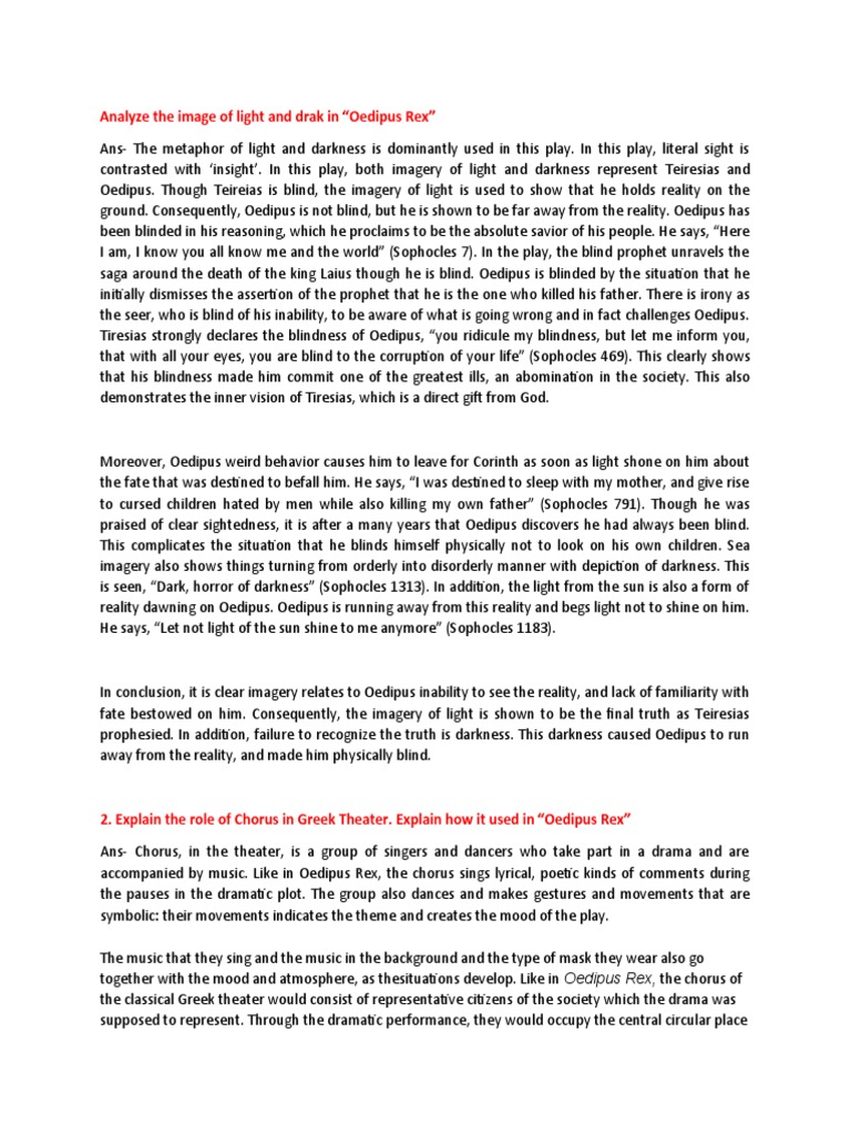 Analyzing Light and Dark Imagery in Oedipus Rex | PDF | Sophocles ...