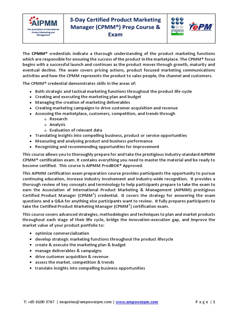 3-Day Certified Product Marketing Manager (CPMM®) Prep Course & Exam ...