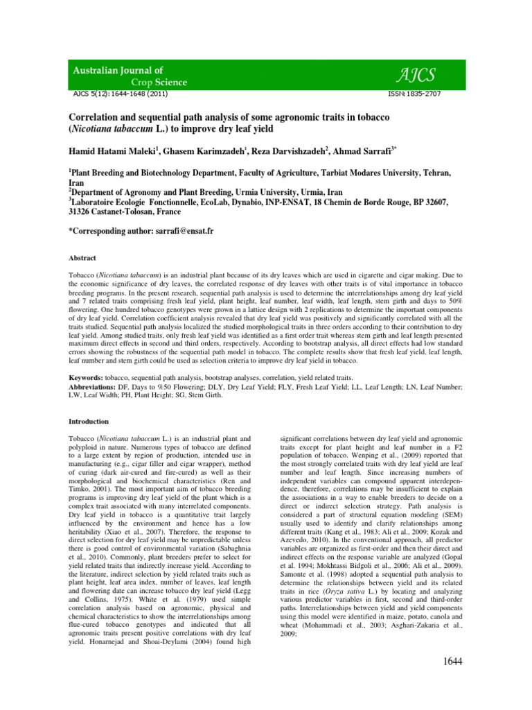 Correlation And Sequential Path Analysis Pdf Correlation And Dependence Leaf