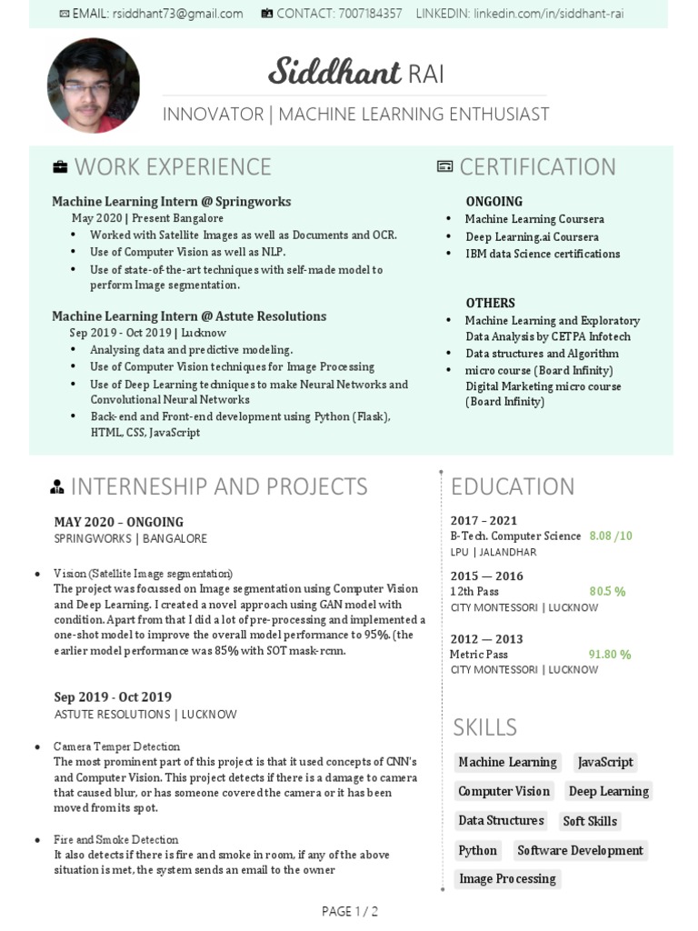 SId Resume Finaledit PDF | PDF | Machine Learning | Computer Vision