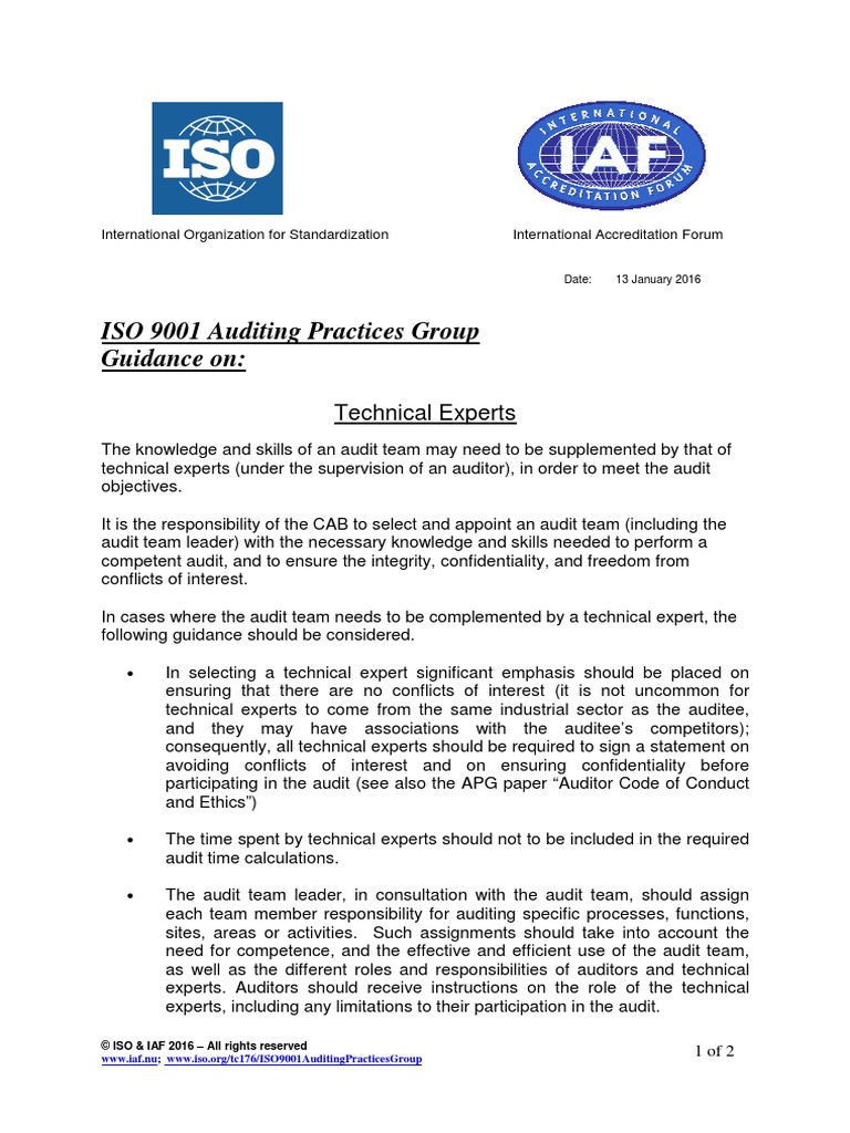 APG TechnicalExperts2015 PDF | PDF | Iso 9000 | Audit