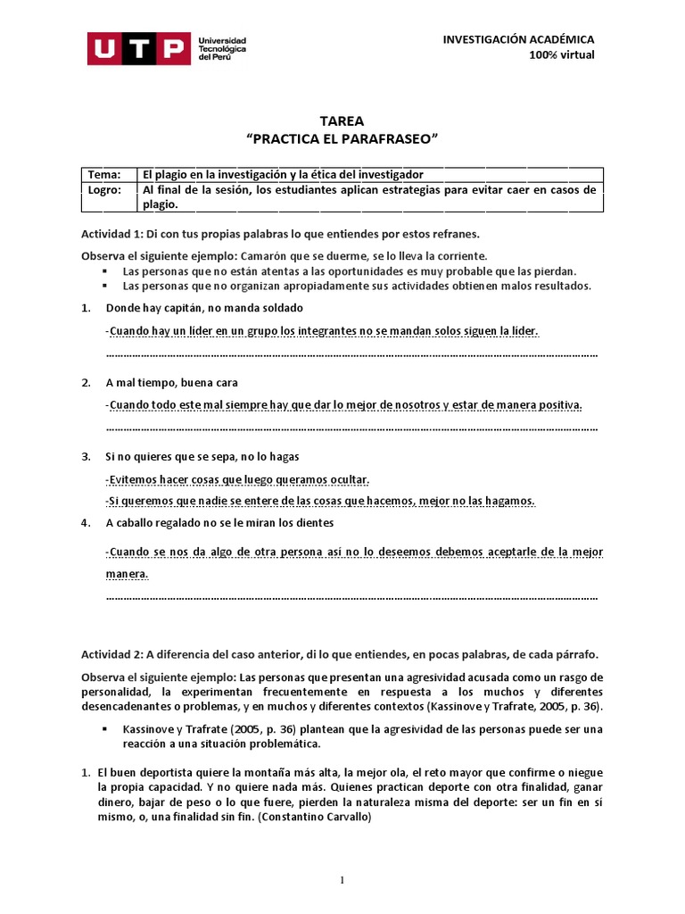S1 - Tarea - Practica El Parafraseo - Material PDF | PDF | Machismo ... S1 - Tarea - Practica El Parafraseo - Material PDF | PDF | Machismo ...