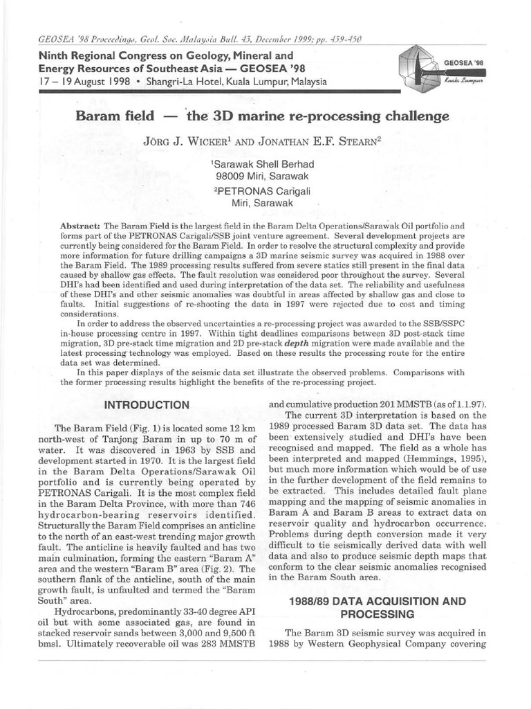Baram Field The 3D Marine Re-Processing Challenge | PDF | Reflection ...