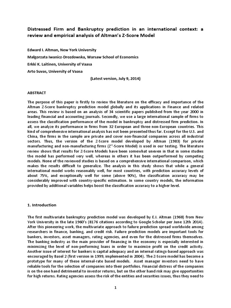 Distressed Firm and Bankruptcy Prediction in An International Context ...