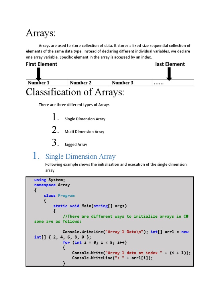 Arrays:: Single Dimension Array | PDF | Array Data Structure | C Sharp (Programming Language)