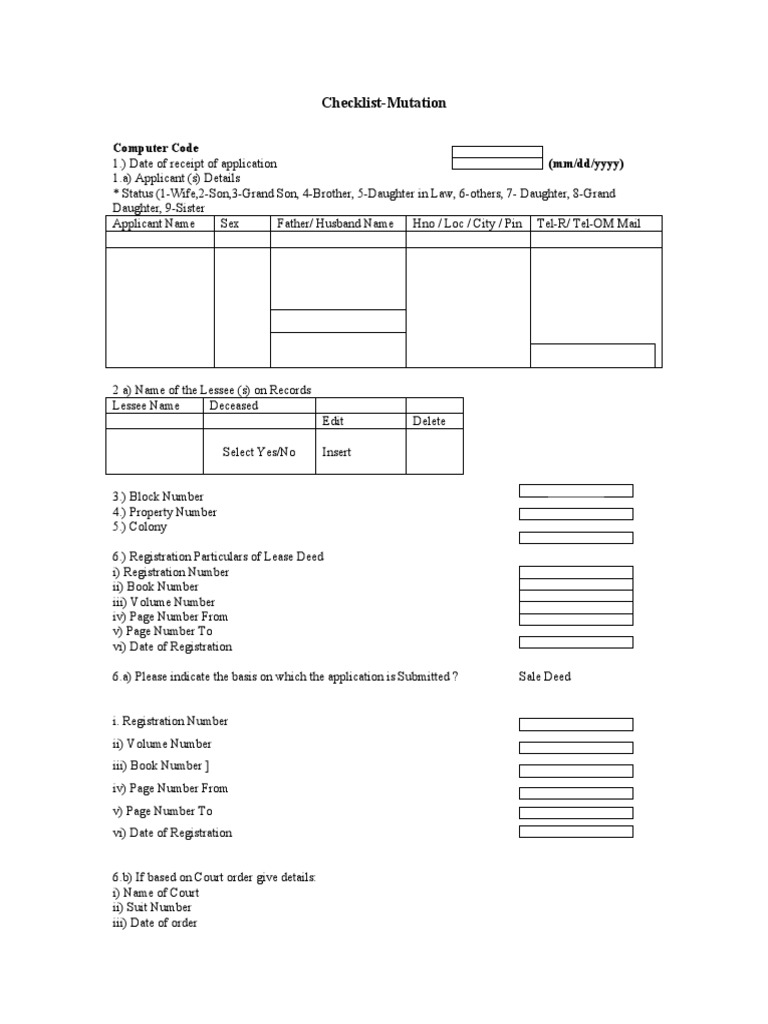 Checklist-Mutation: Computer Code (Mm/dd/yyyy) | PDF | Deed | Lease