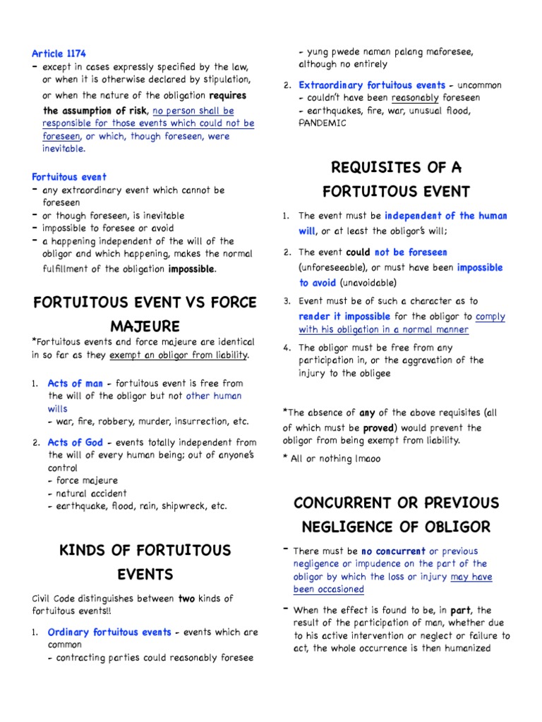 Requisites of A Fortuitous Event: The Assumption of Risk | PDF ...